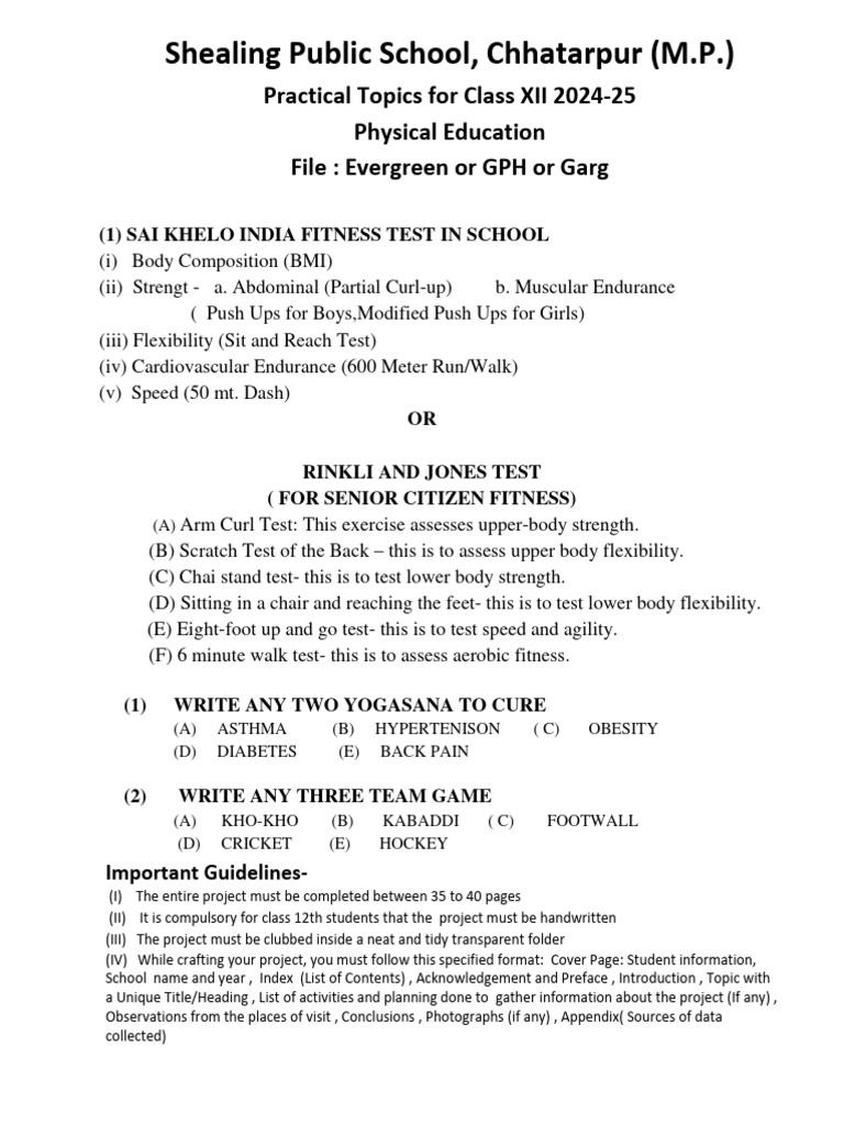 Class XII PE Practical Topics CBSE 2024-25 | PDF