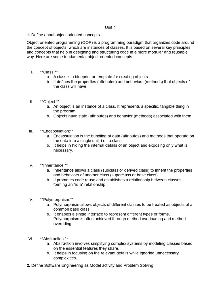 Unit 1 oose | PDF | Inheritance (Object Oriented Programming) | Class (Computer Programming)
