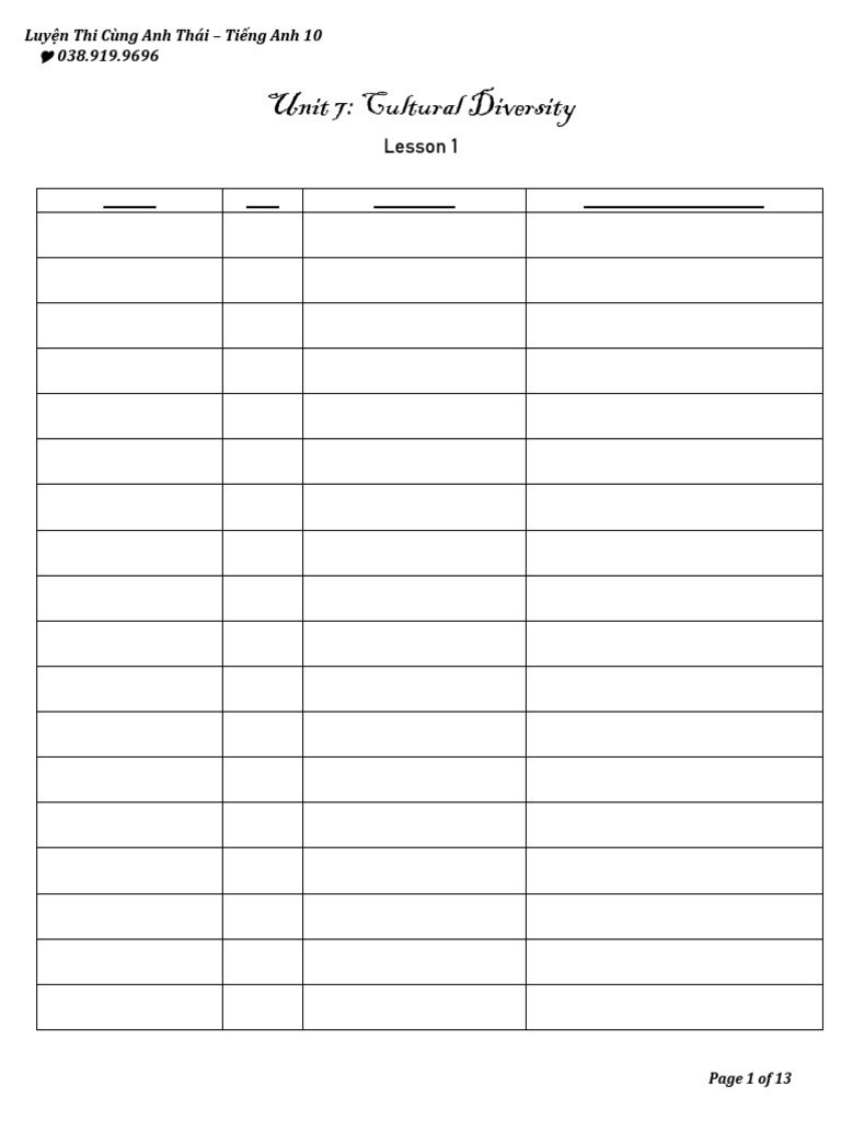 Unit 7 Cultural Diversity | PDF