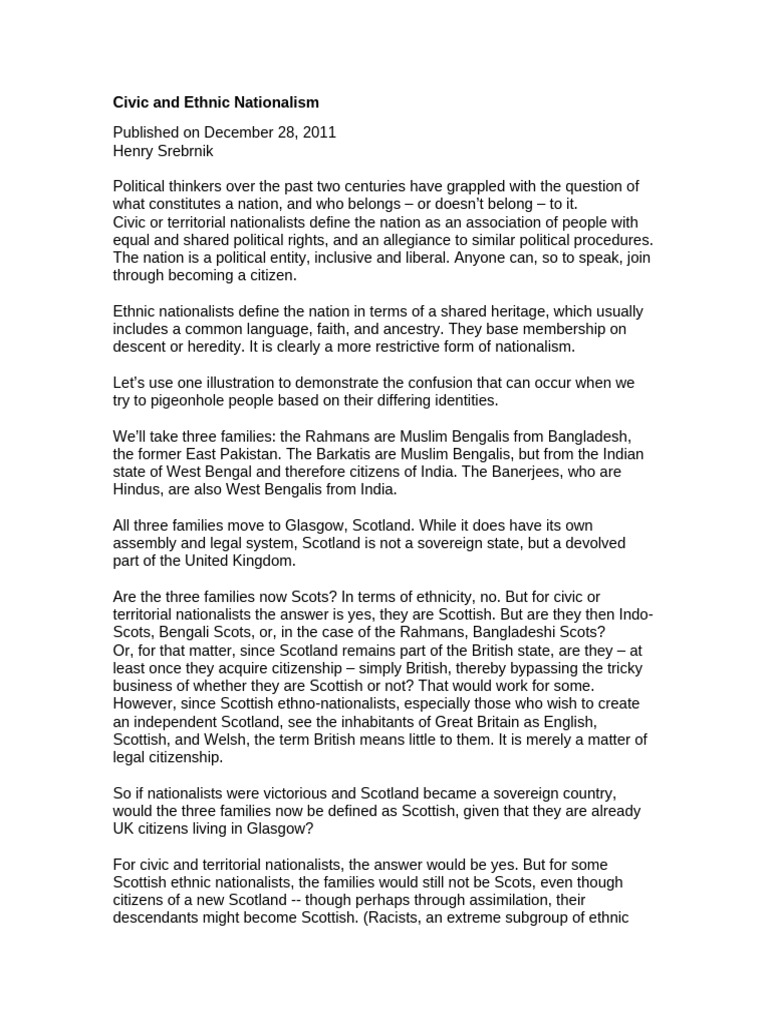 Civic and Ethnic Nationalism Article | PDF | Nationalism | Scottish People