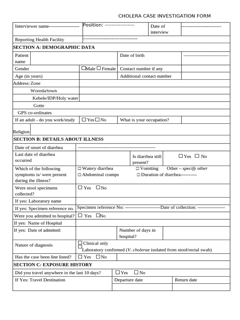 Cholera_Case investigation form, 2023 | PDF | Toilet | Diarrhea