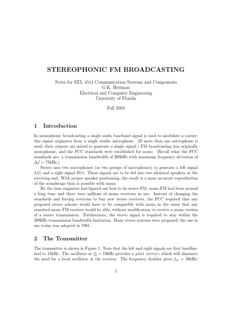 FM_Broadcast_Stereo_Transmitting | PDF | Frequency Modulation | Bandwidth (Signal Processing)