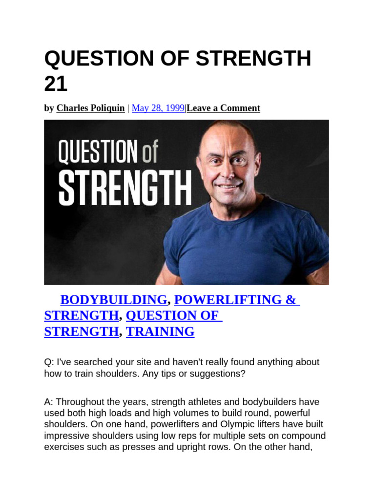 Question of Strength 21 | PDF | Shoulder | Arm