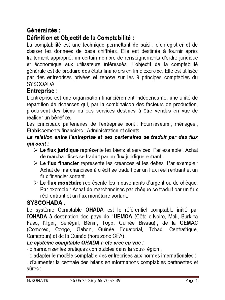 Définition de la comptabilité SYSCOHADA | PDF | Capitaux propres ...