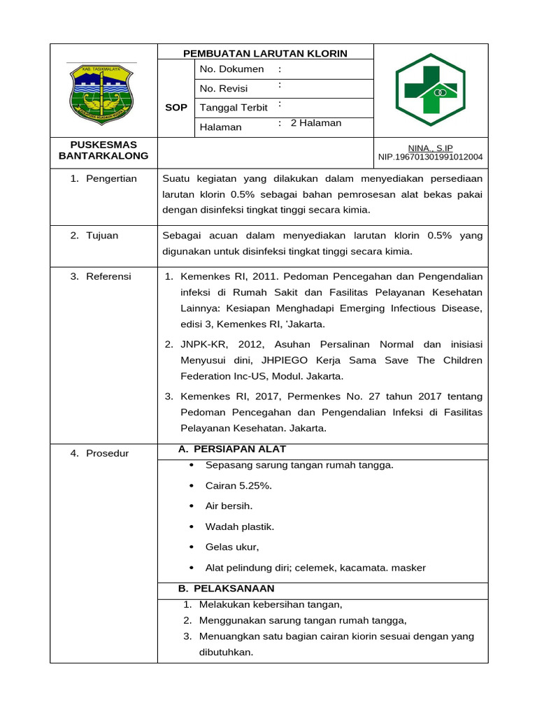 Sop Pembuatan Klorin | PDF