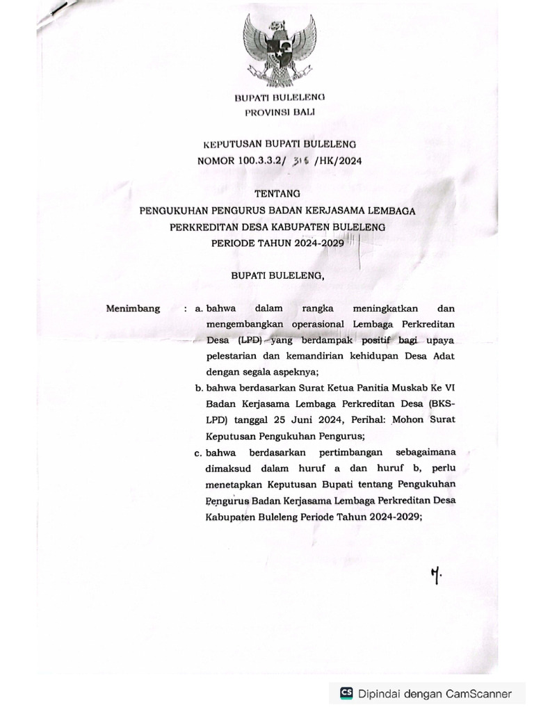 SK - Bupati Pengurus Bks LPD Kab. | PDF