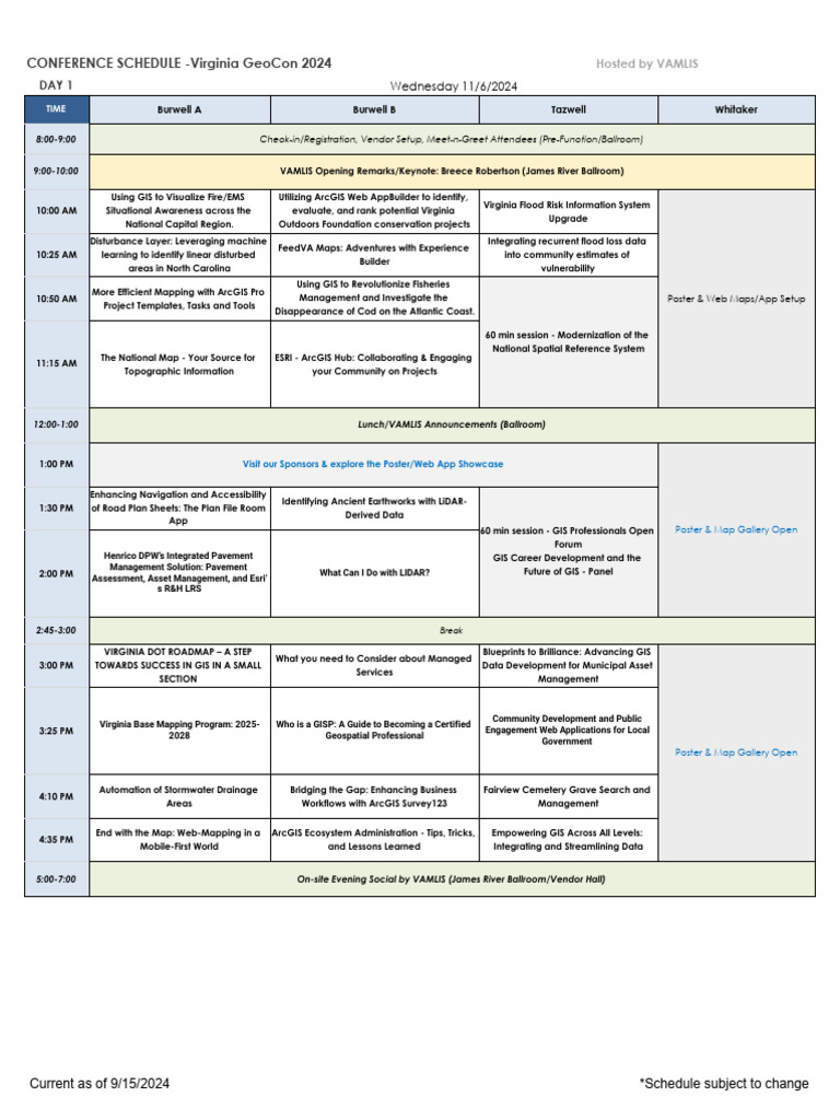 GeoCon 2024 Conference Schedule DRAFT | PDF | Geographic Information ...