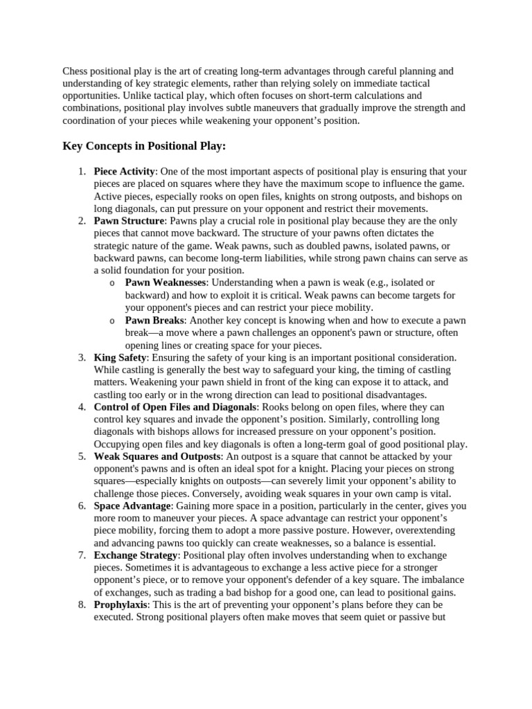 Chess Positional Play Is The Art of Creating Long | PDF | Abstract ...
