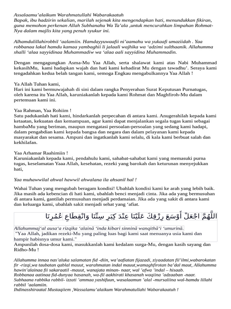 Doa Purna Tugas untuk Teman Kerja | PDF