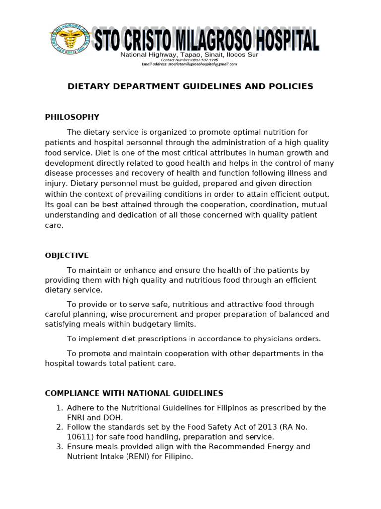 Dietary Department Guidelines for Hospitals | PDF | Vegetables | Cooking