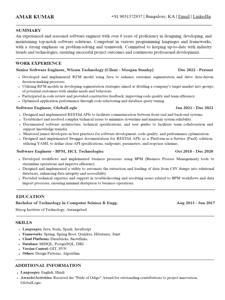Amar_cv_V1 | PDF | Business Process Management | Databases