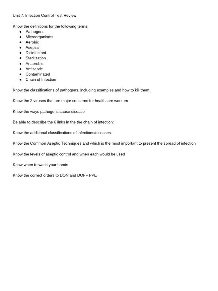 Unit 7_ Infection Control Test Review (1) | PDF