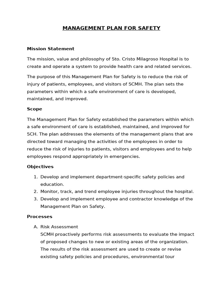 MANAGEMENT PLAN FOR SAFETYy | PDF | Occupational Safety And Health ...