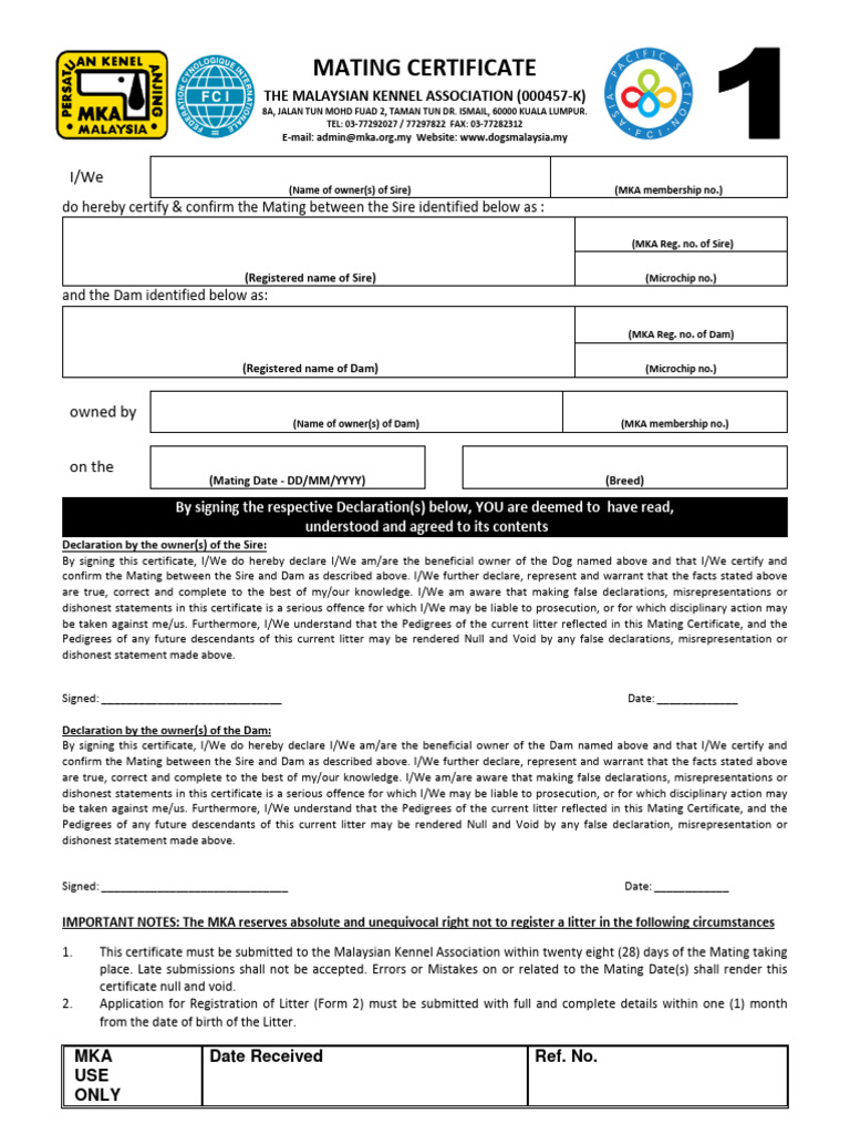 Form 1, Mating SALLY | PDF | Dog Breeding | Dogs