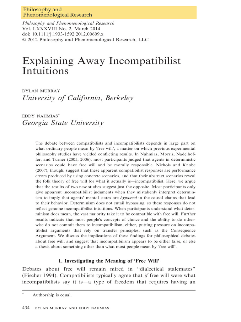 Explaining Away Incompatibilist Intuitions | PDF | Free Will | Metaphysics
