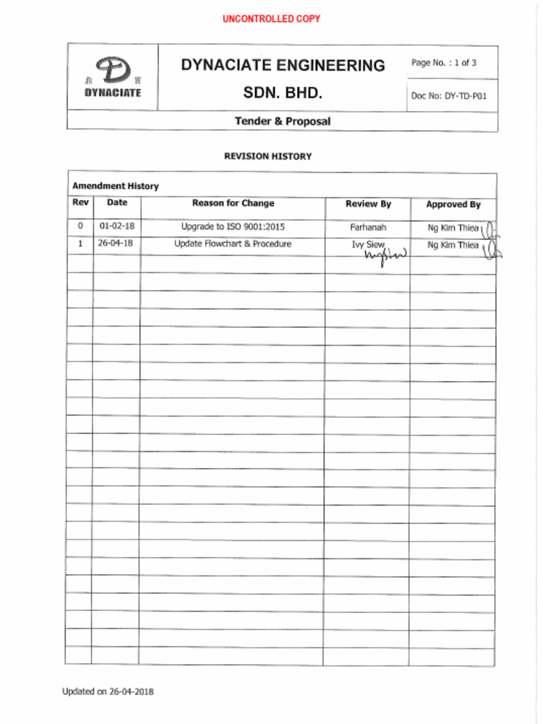DY-TD-P01 - 1 Sales & Tender Procedure | PDF