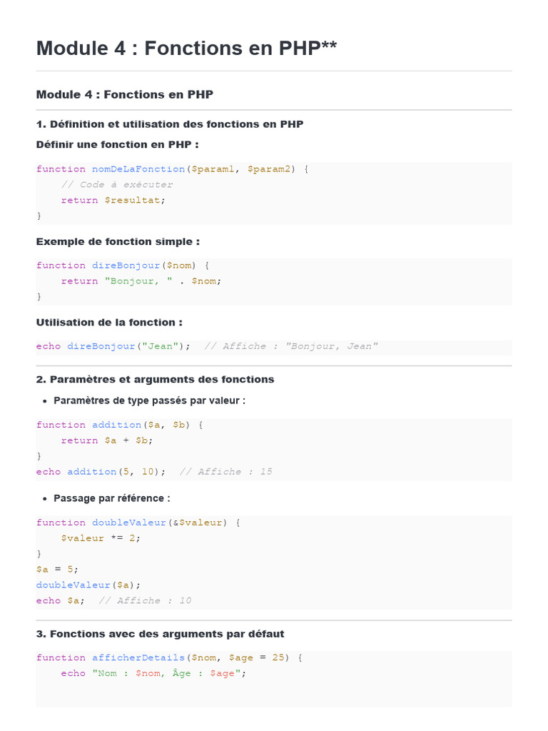 Introduction aux Fonctions en PHP | PDF | PHP | Programmation informatique