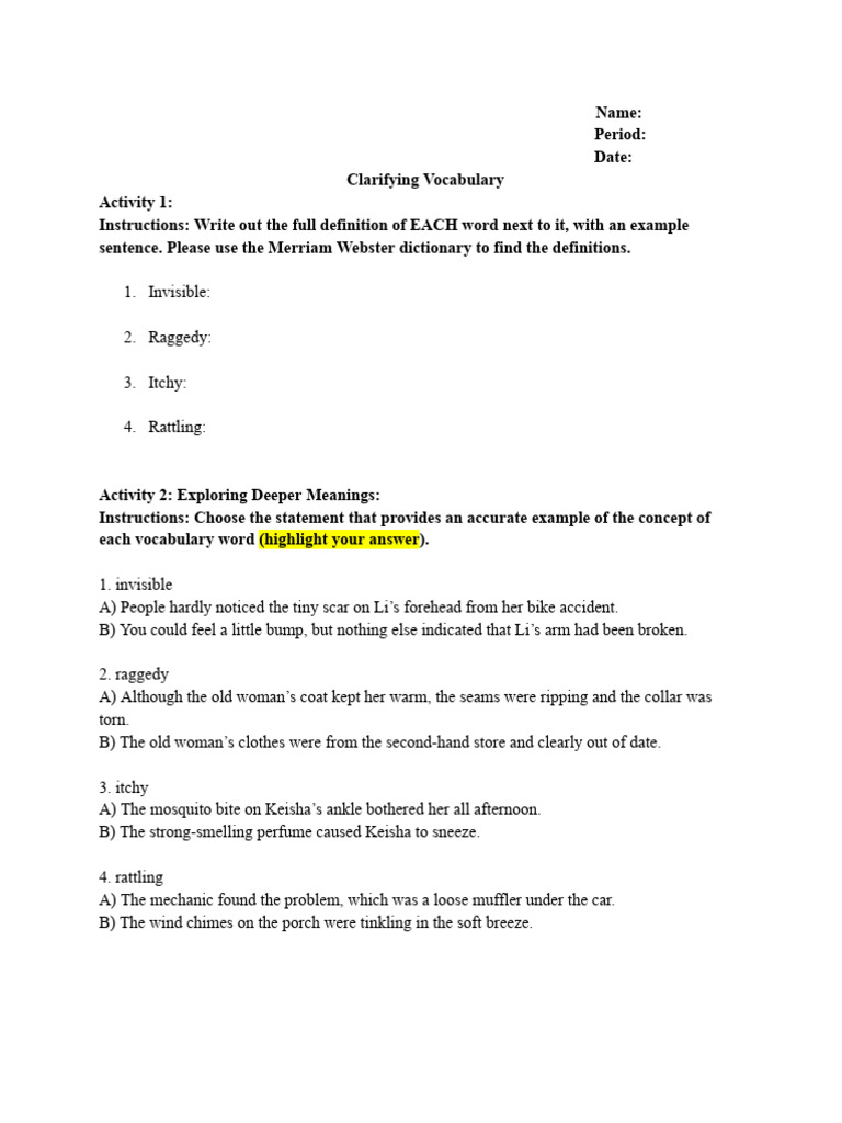 RICARDO DANIEL VEGA - Eleven - Sandra Cisneros Vocabulary - 18684488 | PDF