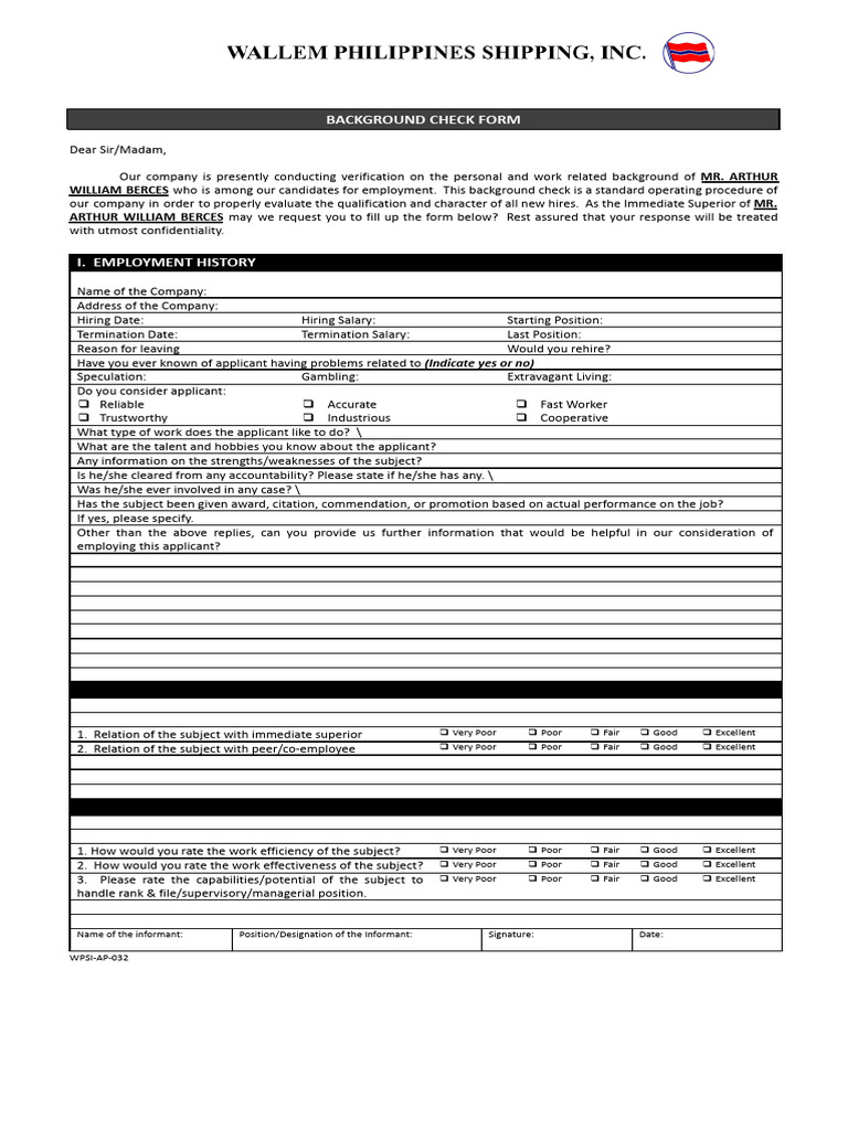 Employment Background Check Form | PDF | Background Check | Business