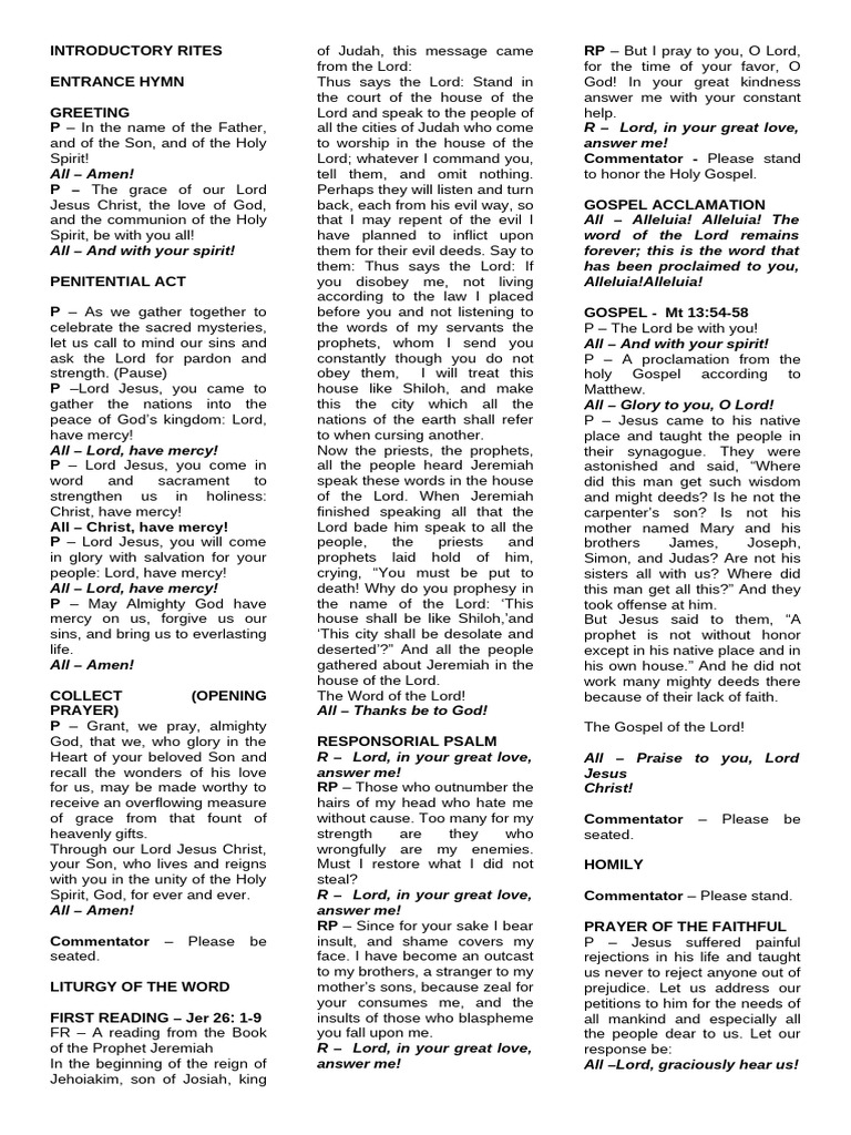 Misalette (Audience) August 2 | PDF | Jesus | Eucharist