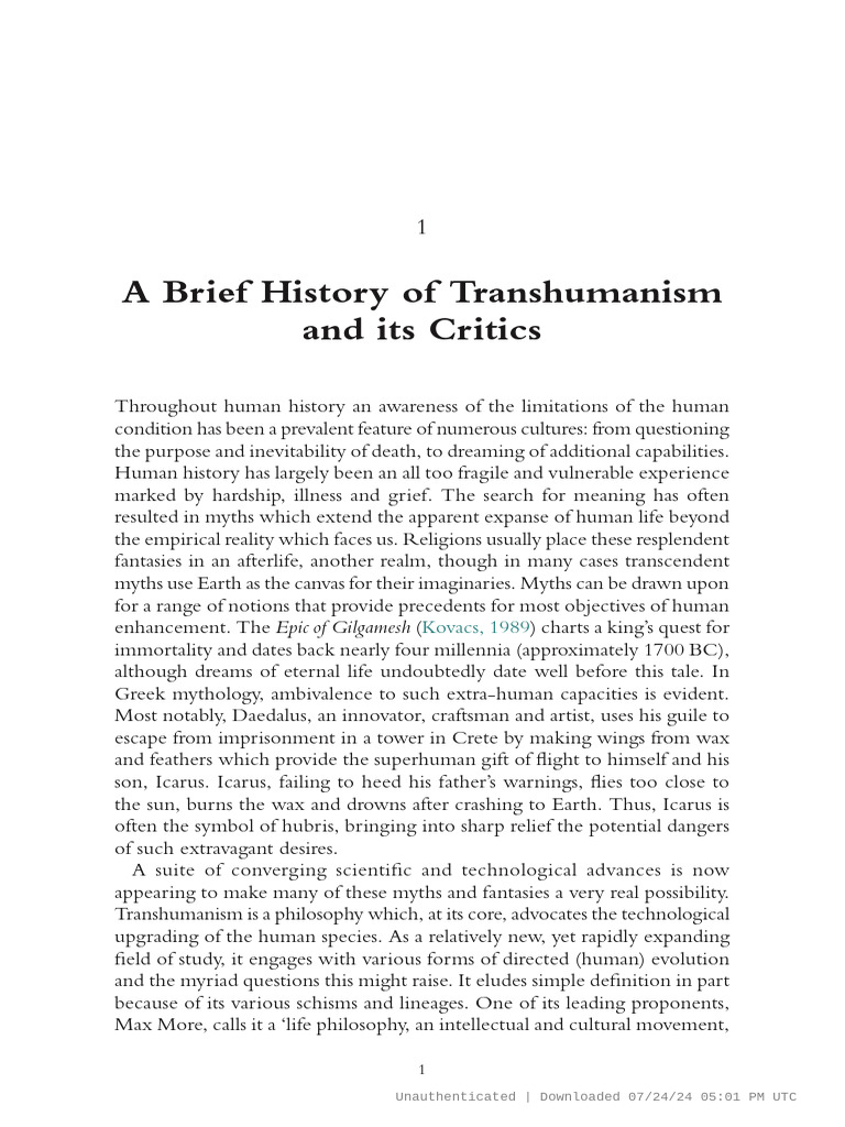 A Brief History of Transhumanism and Its Critics | PDF | Transhumanism ...