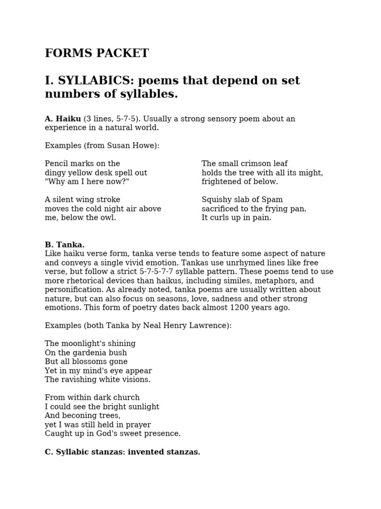 Forms Packet 2 | PDF | Stanzaic Form | Composition & Creative Writing