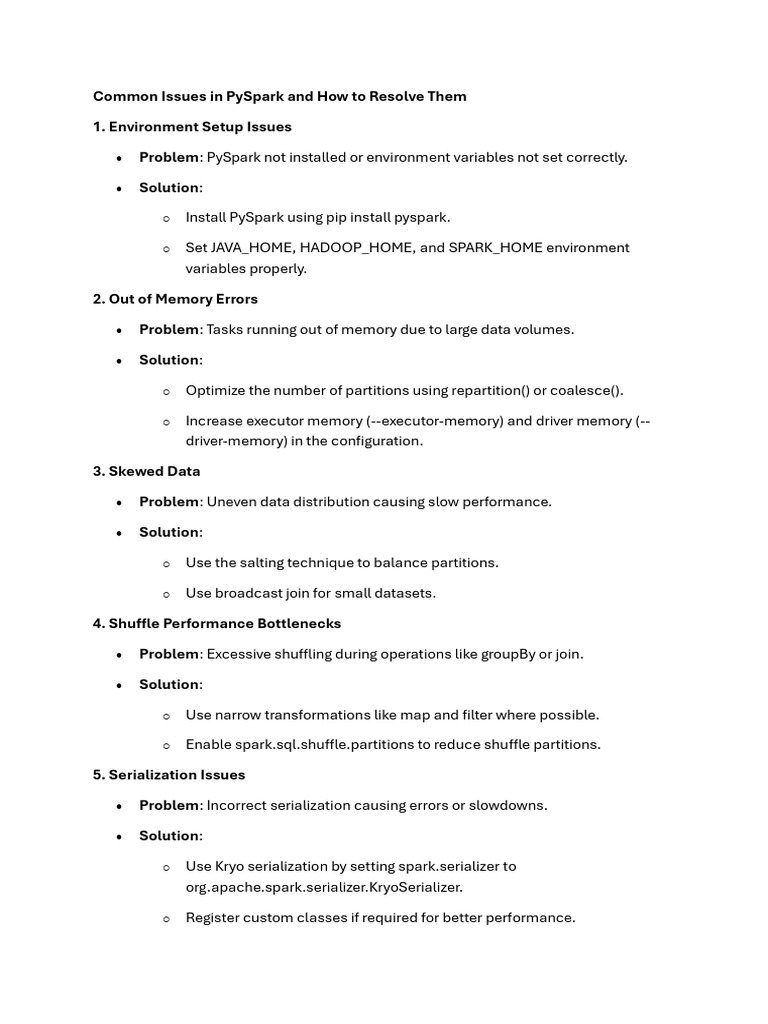 Common Issues In Pyspark And How To Resolve Them Pdf Apache Spark Computer Cluster