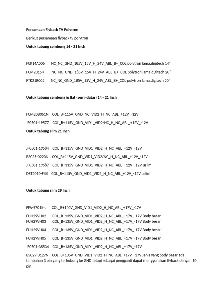 Persamaan Flyback TV Polytron | PDF