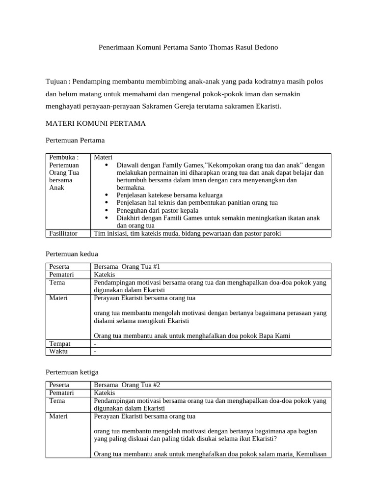 Penerimaan Komuni Pertama Santo Thomas Rasul Bedono | PDF