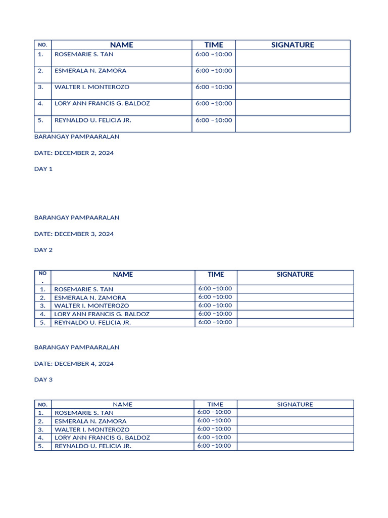 Tupad Attendance Form | PDF