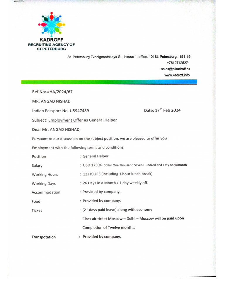 Offer Letter-Angad Nishad | PDF