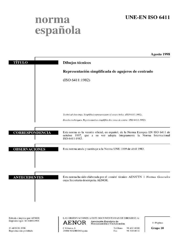 Iso 6411 1982 - Agujeros de Centrado. Representacion Simplificada | PDF