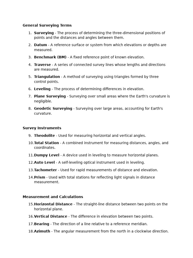 General Surveying Terms | PDF | Surveying | Compass