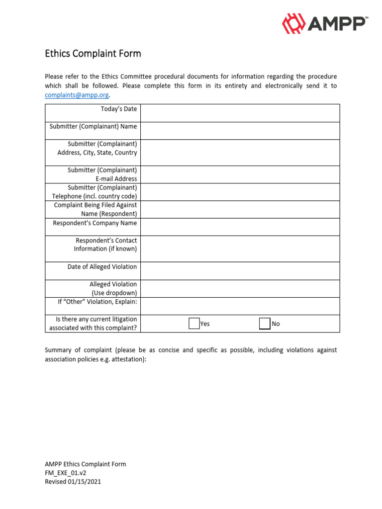 AMPP Ethics Complaint Form | PDF