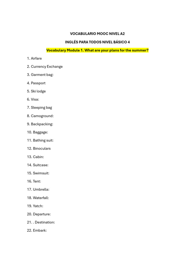 Vocabulario A2 | PDF | Paintings