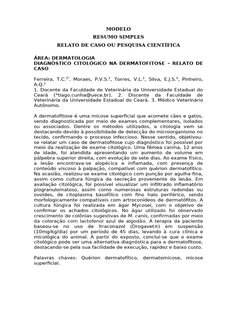 Diagnóstico Citológico da Dermatofitose | PDF
