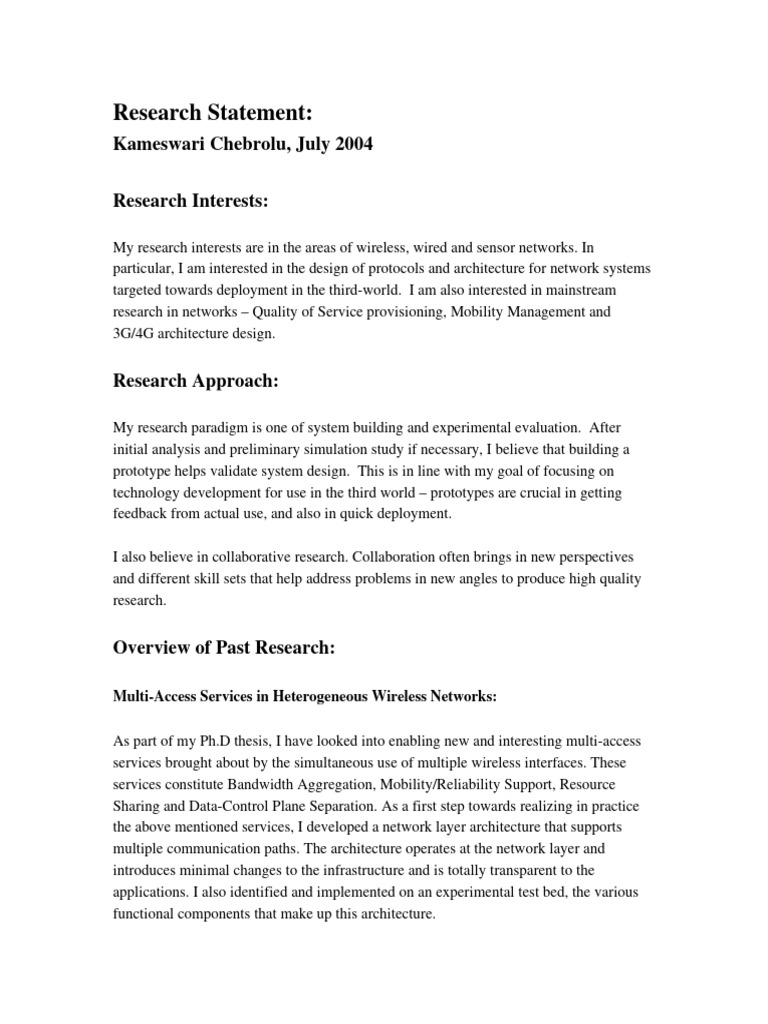 Research Interest Statement | PDF | Computer Network | Transmission ...