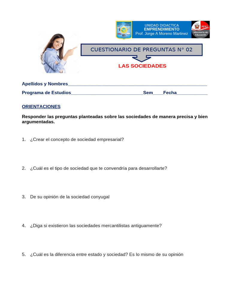 Cuestionario sobre Sociedades Empresariales | PDF