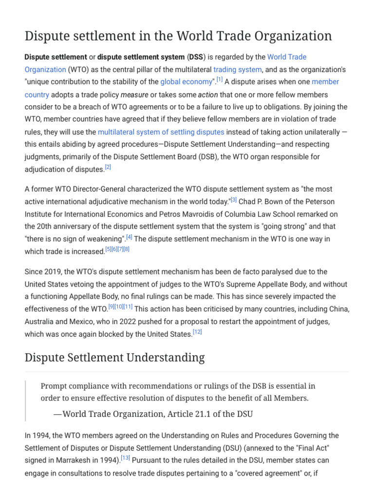 WTO Dispute Settlement Overview | PDF | International Trade | World ...