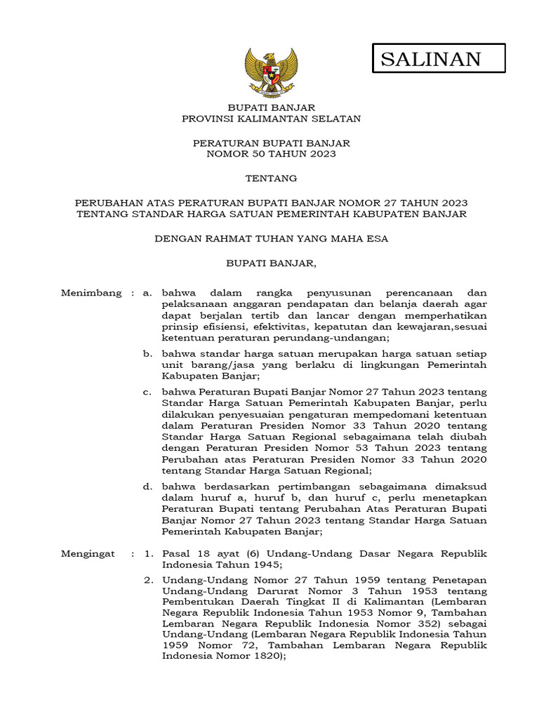 Salinan Perbup Perubahan Nomor 27 Tahun 2023 | PDF