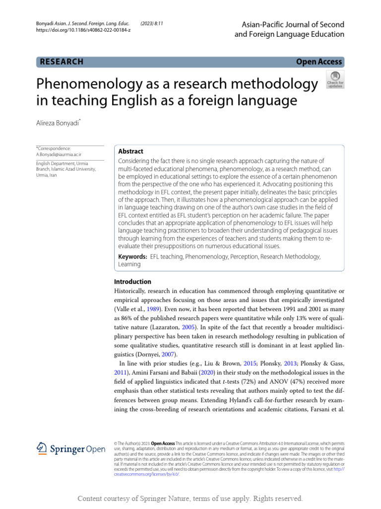 Phenomenology As A Research Methodology in Teachin | PDF ...