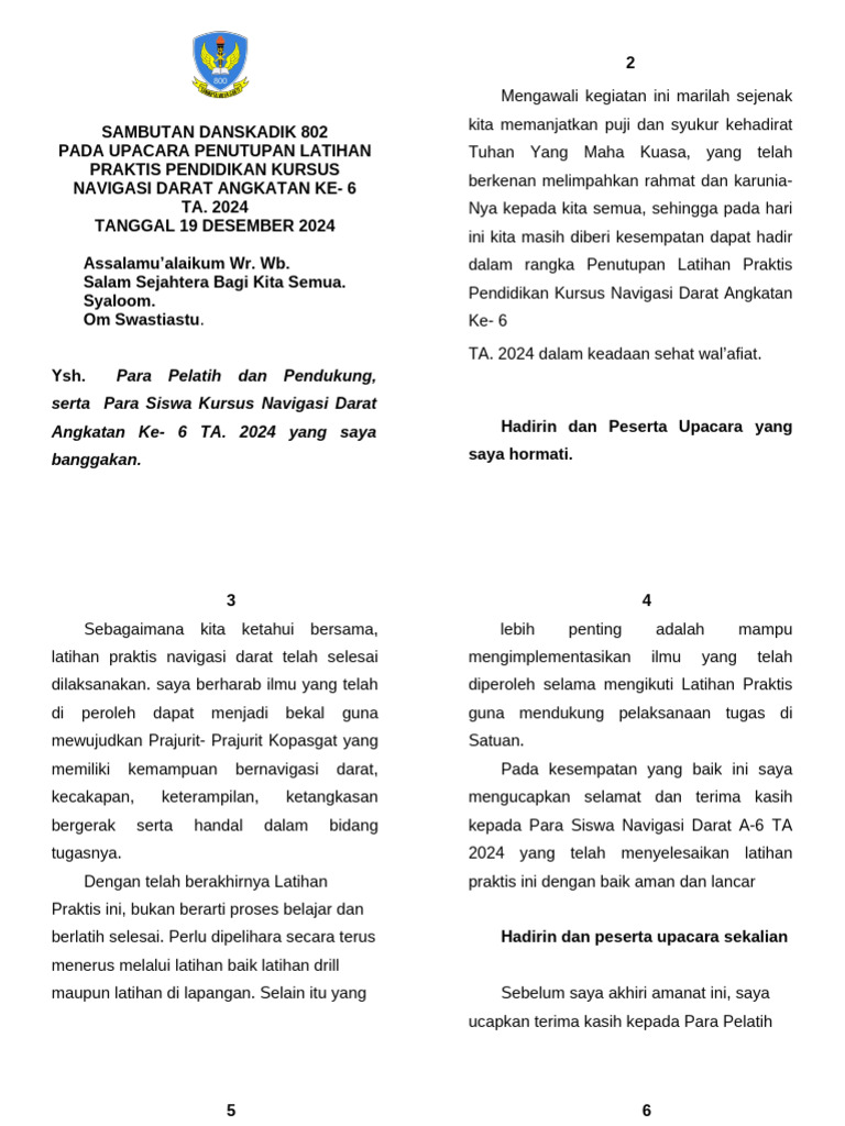 Sambutan LATIS Dik Navrad A-6 | PDF
