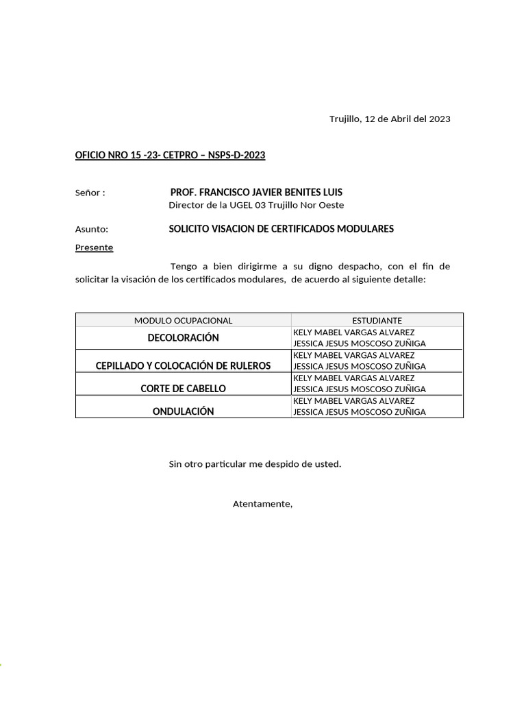 Oficio 15 Visacion Certificados Ugel | PDF