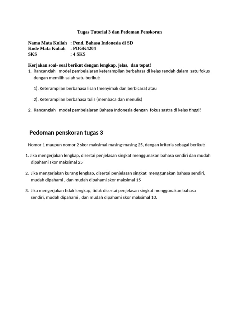Tugas Tutorial 3 PBI SD PDGK 4204 | PDF