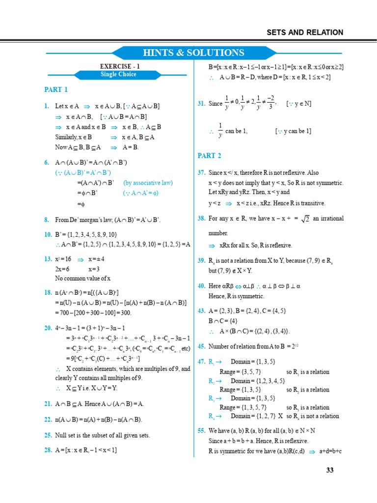 XII - Maths - Module 1 - Sets and Relations (Solution) | PDF | Mathematical Concepts | Mathematics