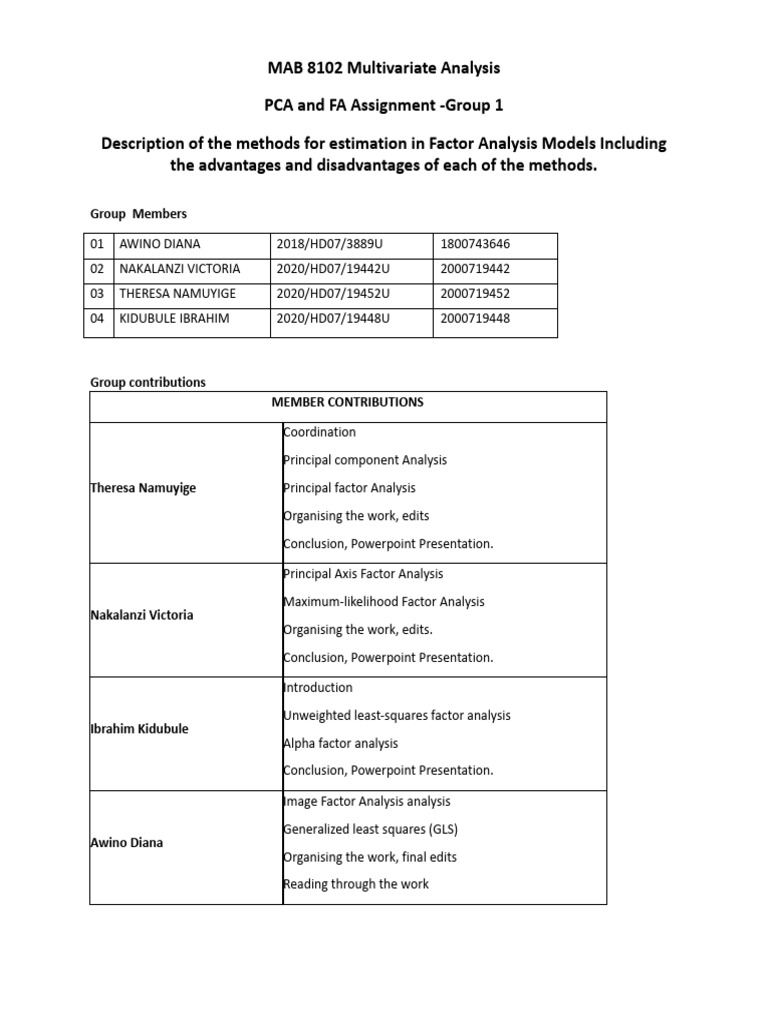 PCA and FA Assignment - Group 1 | PDF | Principal Component Analysis ...