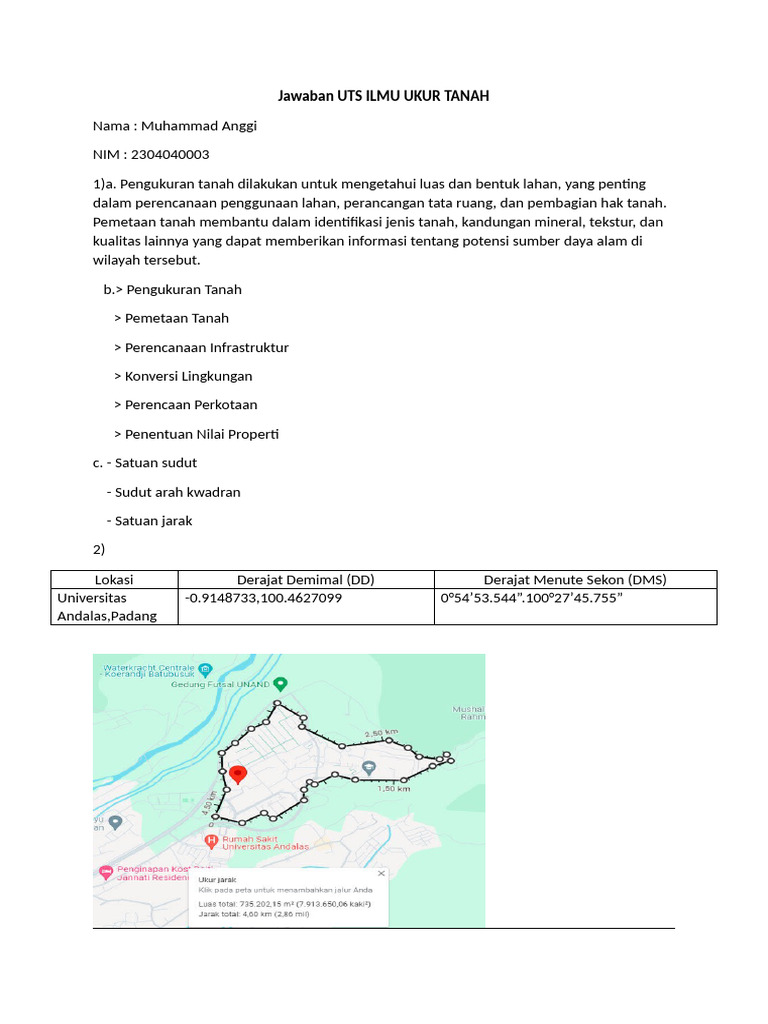Jawaban UTS ILMU UKUR TANAH (ANGGI) | PDF