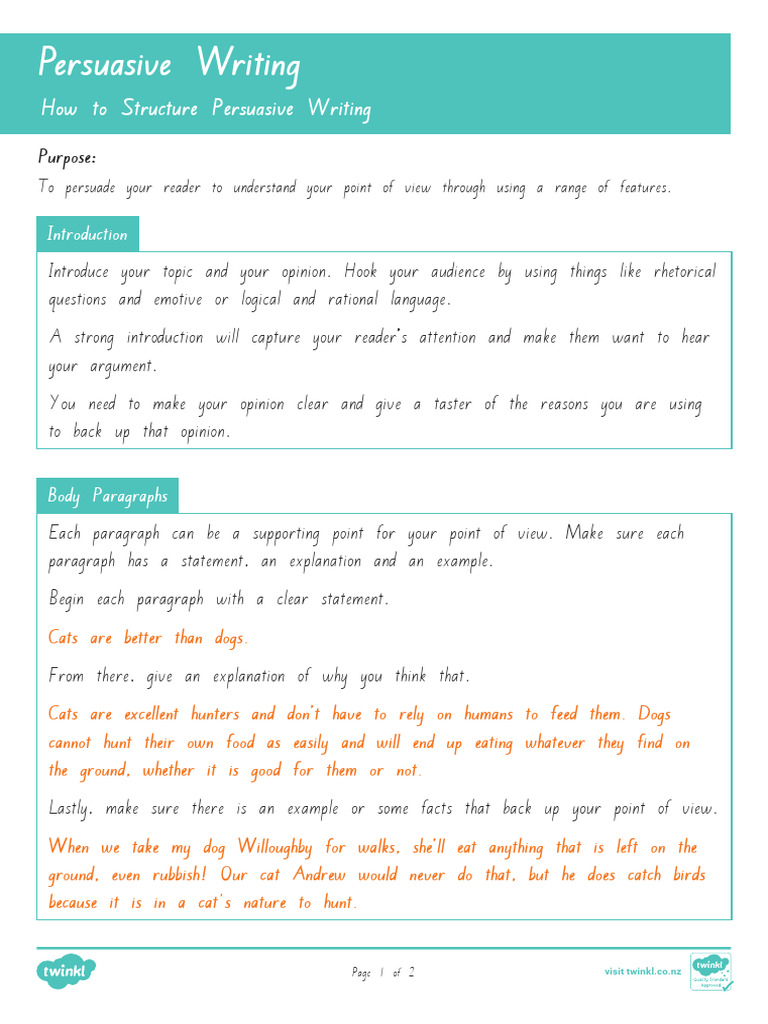 Level 3 Writing - Persuasive Writing Structure Sheet | PDF