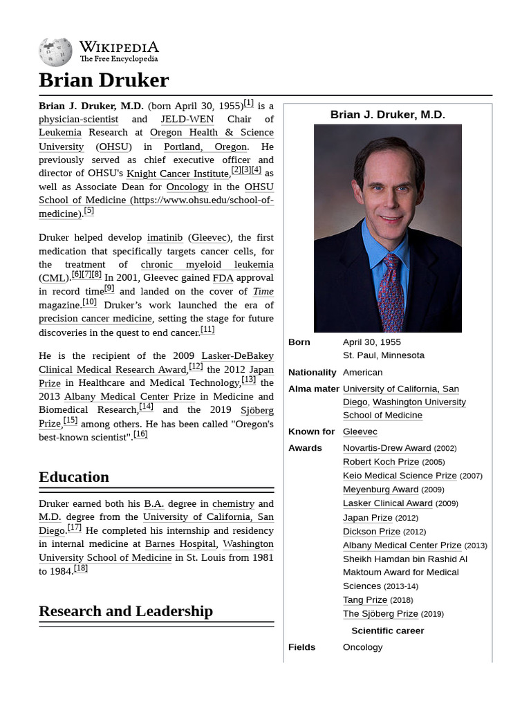 Brian_Druker | PDF | Health Care | Clinical Medicine