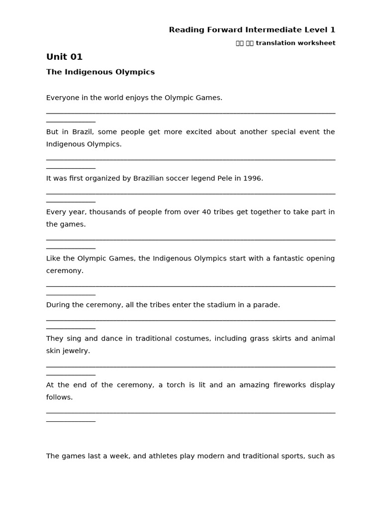 Reading Forward Intermediate_Level 1_전체문장_translation worksheet | PDF | Coffeehouse